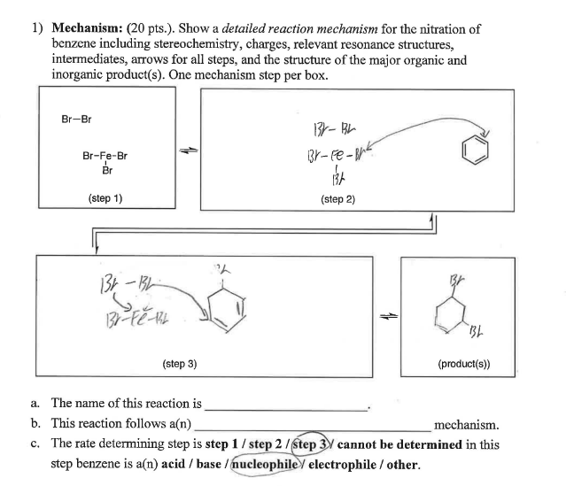 Show a detailed reaction mechanism for the nitration | Chegg.com