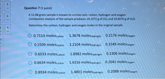 Solved Combustion Analysis Question 1 (1 point) Determine | Chegg.com