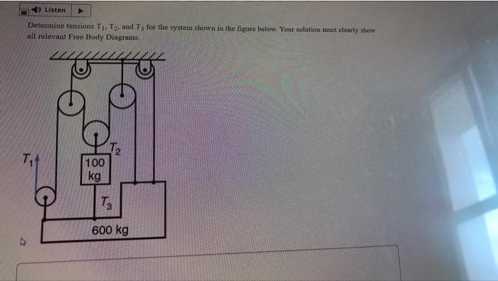 Solved Listen Determine tensions T. Ty, and T, for the | Chegg.com