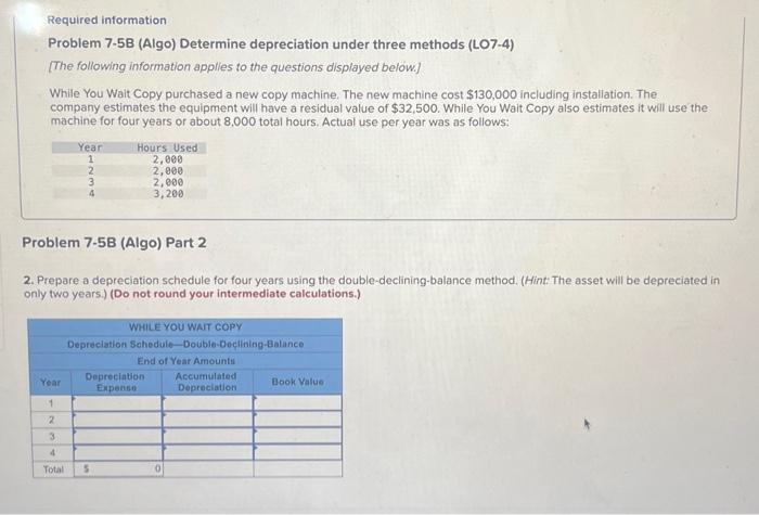 Solved Required information Problem 7.5B (Algo) Determine | Chegg.com