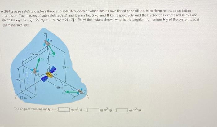 Solved A 26-kg base satellite deploys three sub-satellites, | Chegg.com