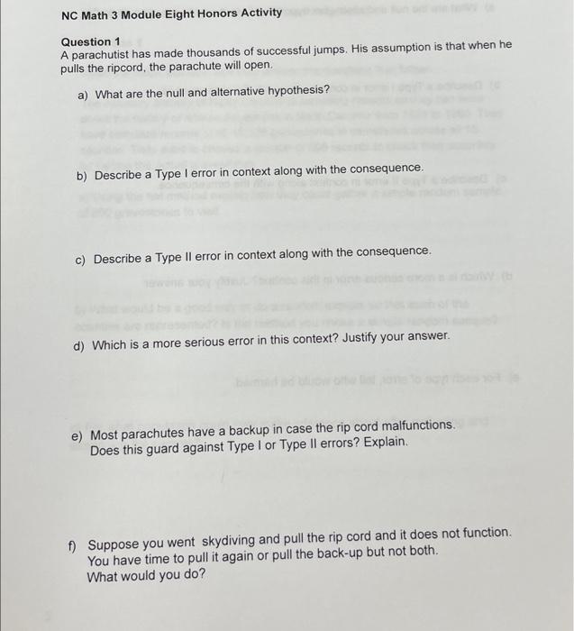 Nc Math 3 Module Eight Honors Activity Question 1 A