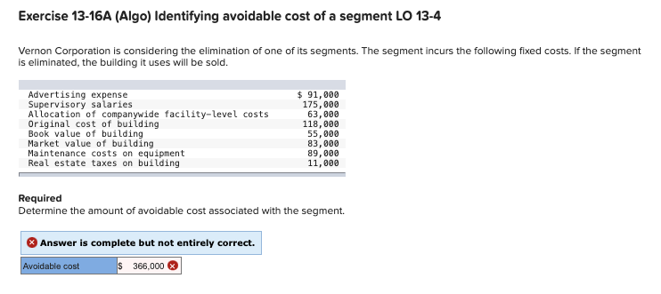 Solved by an EXPERT Exercise 13-16A (Algo) ﻿Identifying avoidable cost of | Chegg.com