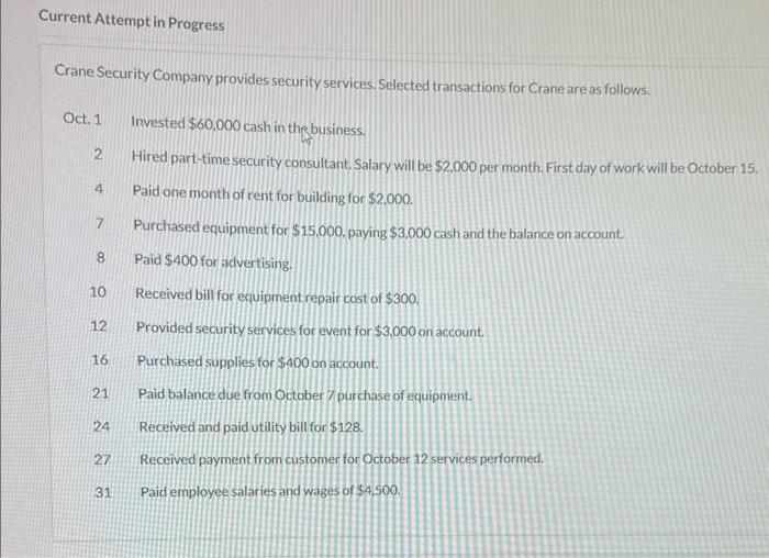 Solved Crane Security Compary provides security services. | Chegg.com