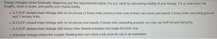Design linkages (draw kinematic diagrams) per the | Chegg.com
