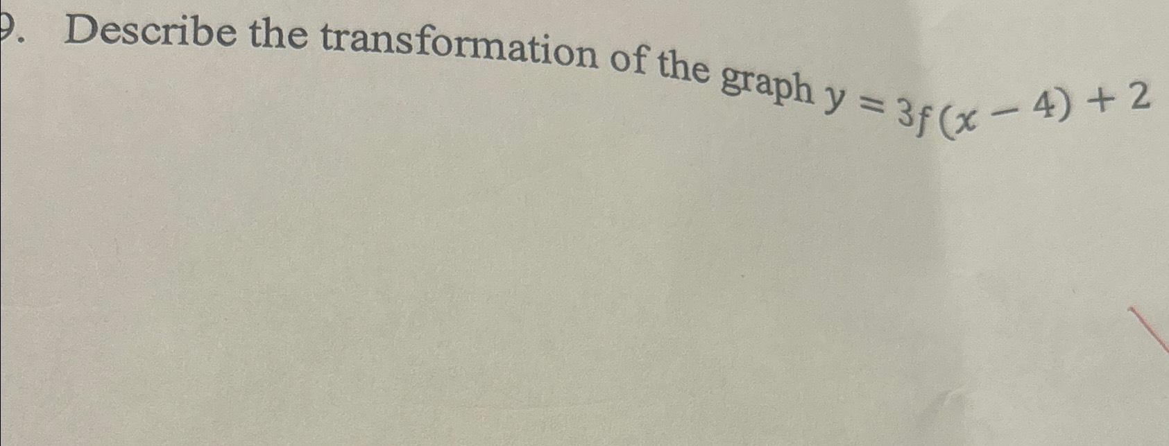 Solved Describe the transformation of the graph y=3f(x-4)+2 | Chegg.com