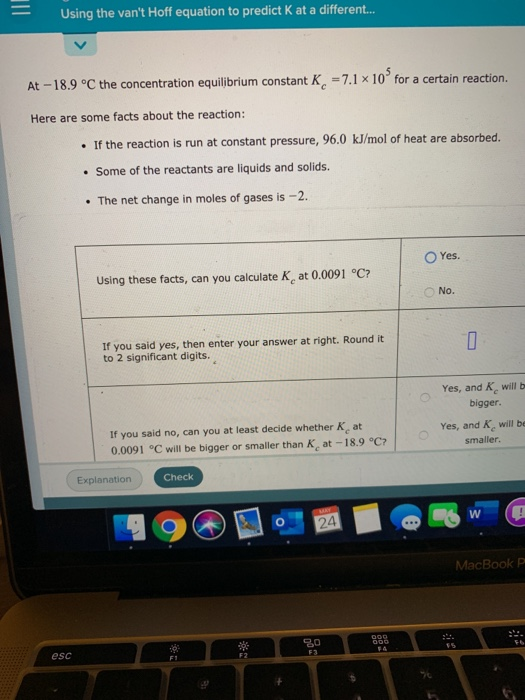 Solved Using the van't Hoff equation to predict K at a | Chegg.com