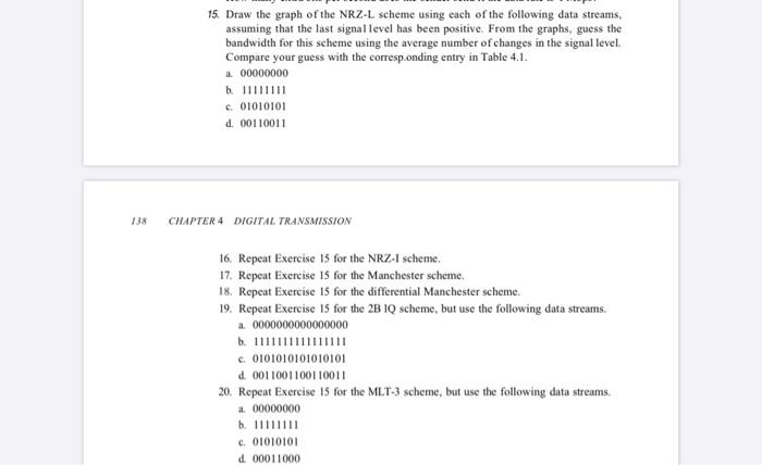 15. Draw the graph of the NRZ-L scheme using each of | Chegg.com