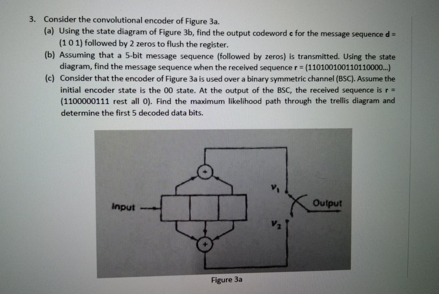 3. Consider the convolutional encoder of Figure 3a. | Chegg.com