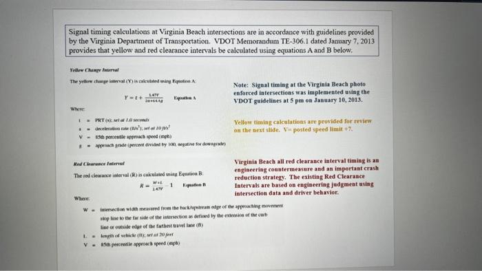 Solved Signal timing calculations at Virginia Beach | Chegg.com