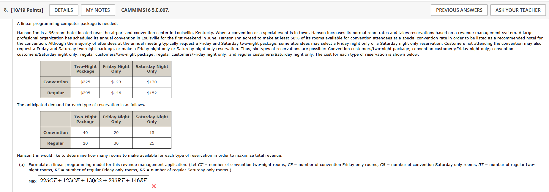Solved xi= [1019 ﻿Points]CAMMIMS16 5.E.007.A linear | Chegg.com