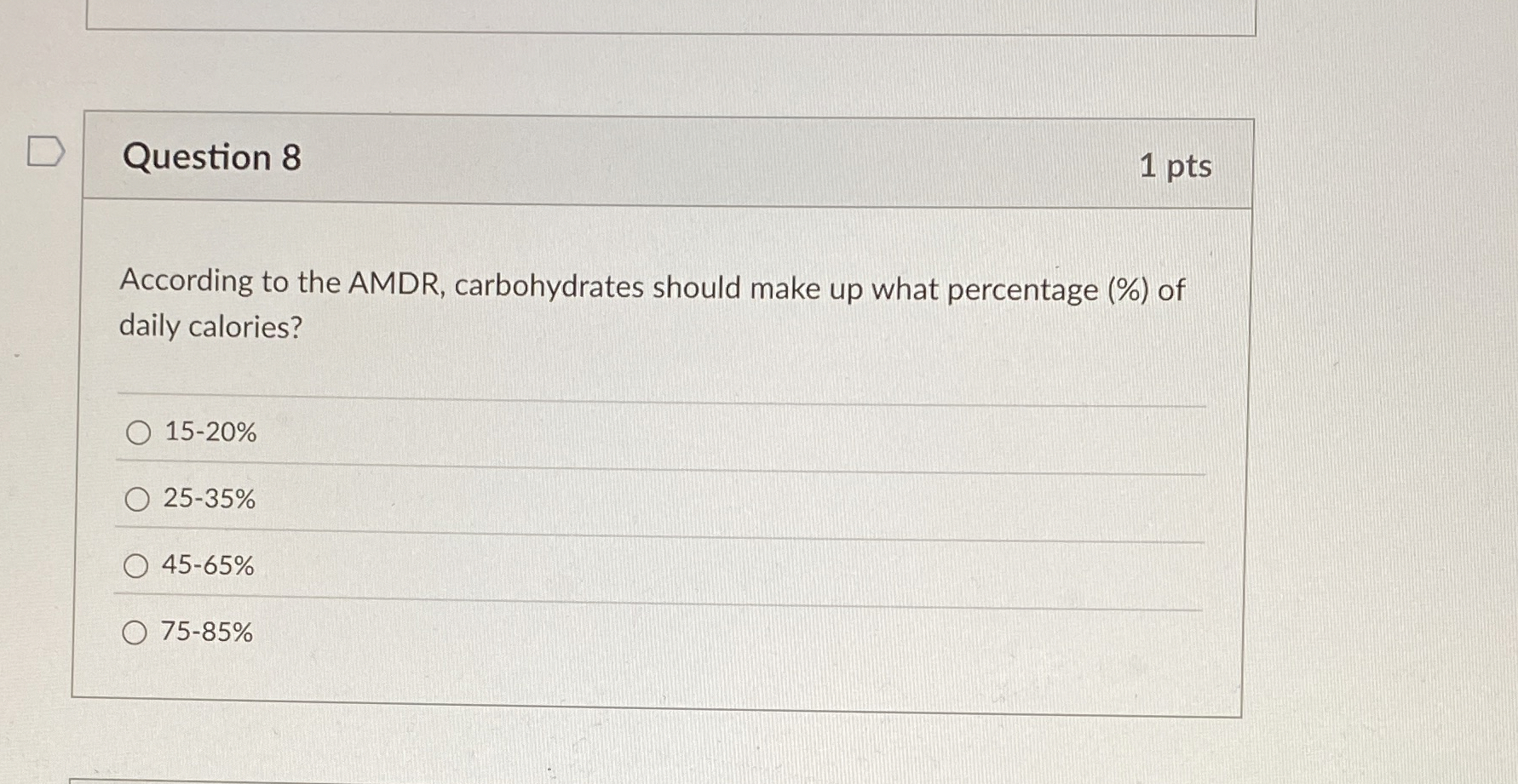 Solved Question 81 ﻿ptsAccording to the AMDR, carbohydrates | Chegg.com