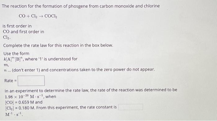 The reaction for the formation of phosgene from | Chegg.com