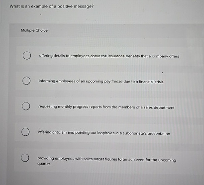 Solved What is an example of a positive message?Mutiple | Chegg.com