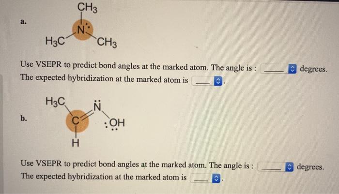 Solved CH3 a. Ni H3C CH3 Use VSEPR to predict bond angles at | Chegg.com