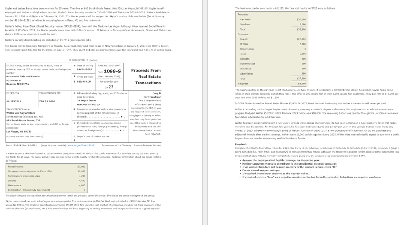 Solved Complete the Black's federal tax return for 2023. | Chegg.com