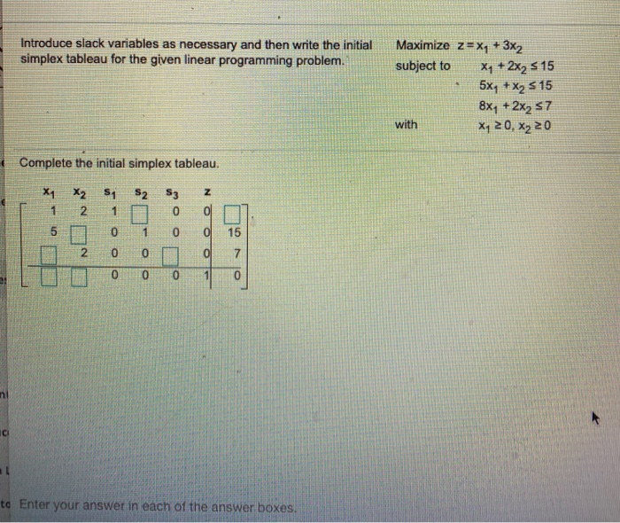 Solved Introduce slack variables as necessary and then write | Chegg.com