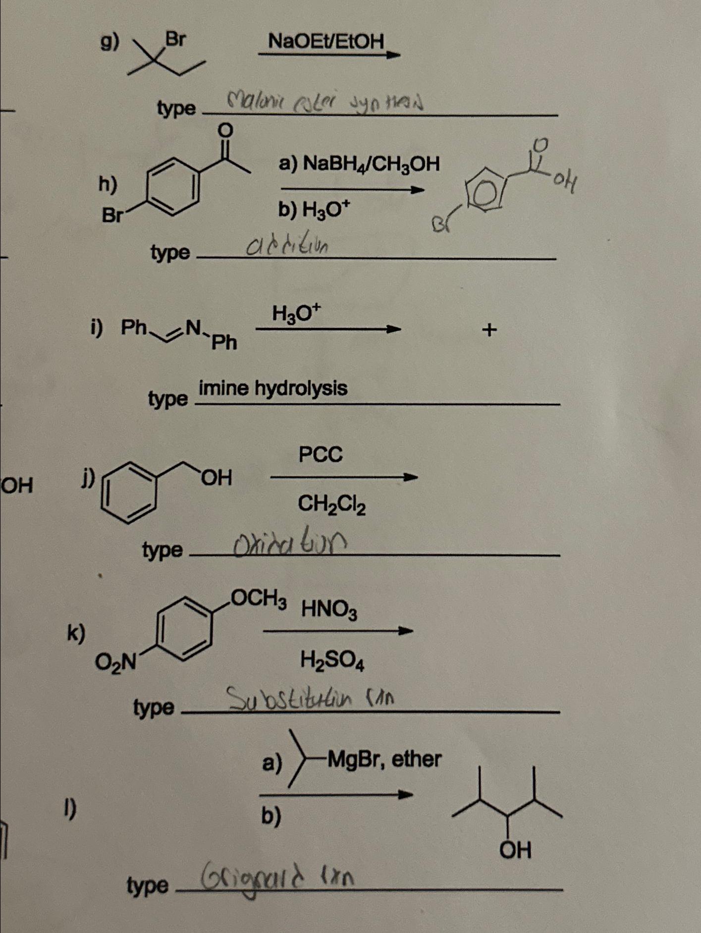 Solved g)i)+type imine hydrolysisk)typeSubstitution | Chegg.com