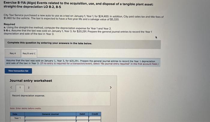 Solved Exercise 8-11A (Algo) Events related to the | Chegg.com