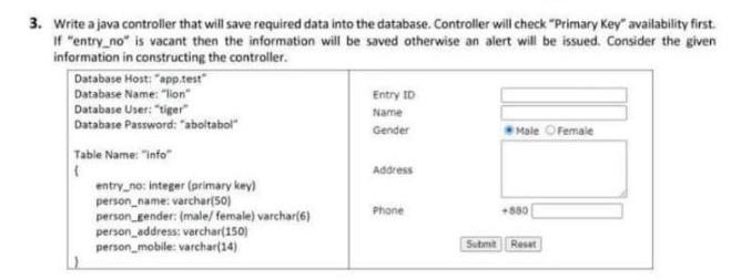 Solved Write A Java Controller That Will Save Required Data Chegg