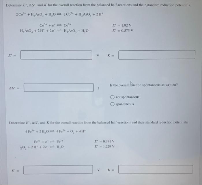 Solved Determine E∗,ΔG, and K for the overall reaction from | Chegg.com