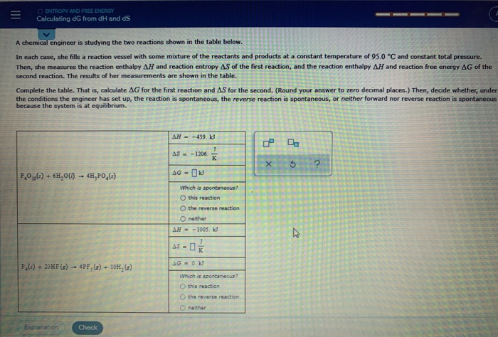 Solved O ENTROPY AND FREE ENERGY Calculating dg from dH and | Chegg.com