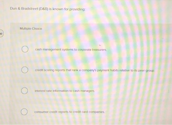 Solved Dun \& Bradstreet (D\&B) is known for providing: | Chegg.com