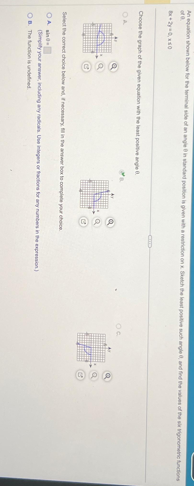Solved An equation shown below for the terminal side of an | Chegg.com