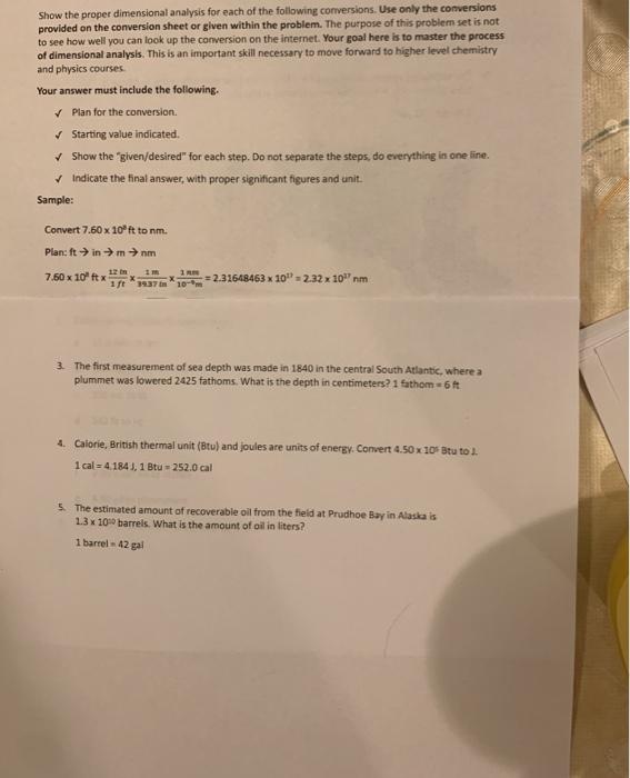 Solved Show the proper dimensional analysis for each of the | Chegg.com