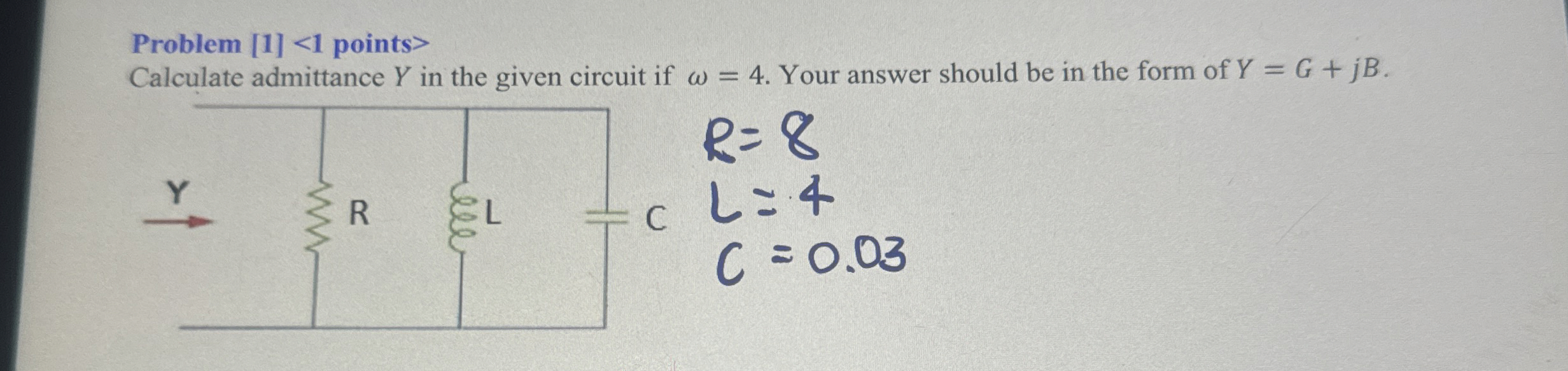 Solved Problem [1] Calculate admittance Y ﻿in the | Chegg.com