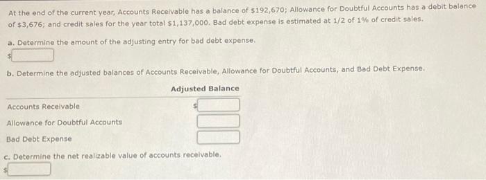 Solved At the end of the current year, Accounts Recelvable | Chegg.com