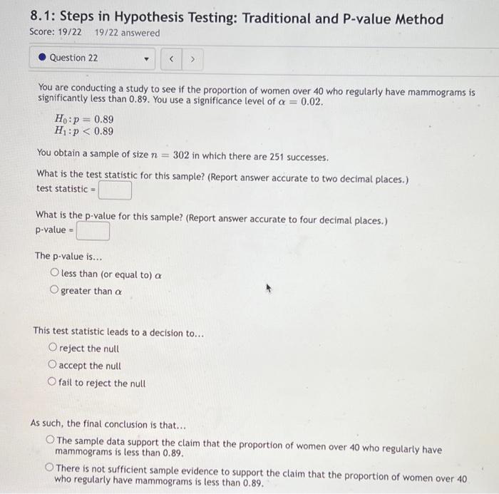 Solved 8.1: Steps in Hypothesis Testing: Traditional and | Chegg.com
