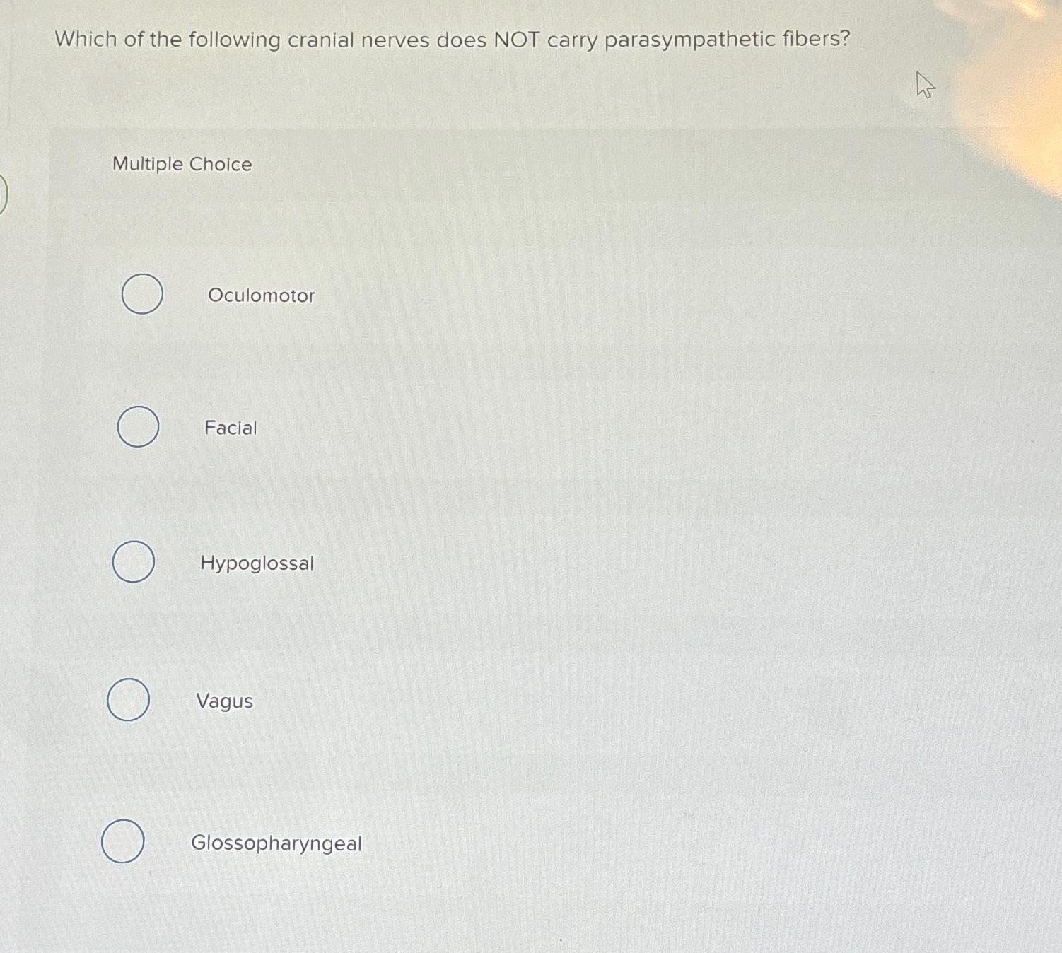 Solved Which of the following cranial nerves does NOT carry | Chegg.com