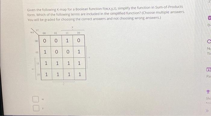 Solved Given the following K-map for a Boolean function | Chegg.com