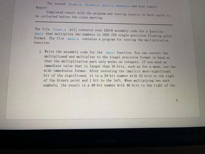 Solved The tested float.s, float2.s, main... makefile and | Chegg.com