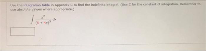 Solved Use the integration table in Appendix C to find the | Chegg.com