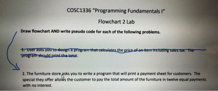 Solved COSC1336 “Programming Fundamentals I" Flowchart 2 Lab | Chegg.com