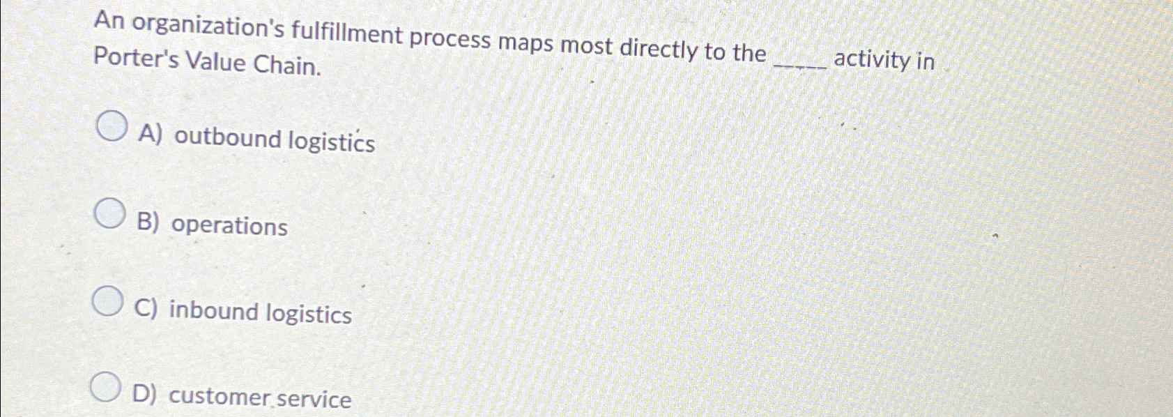Solved An organization's fulfillment process maps most | Chegg.com