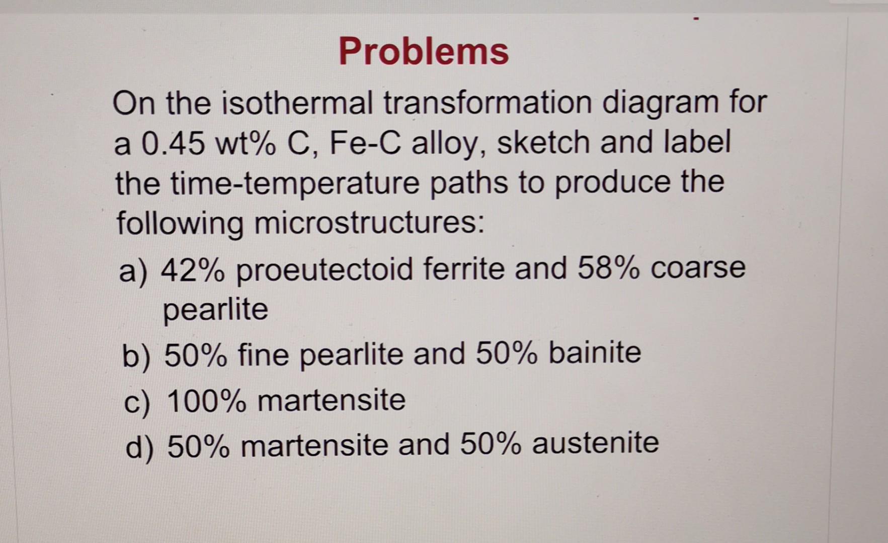 Solved Problems On the isothermal transformation diagram for | Chegg.com