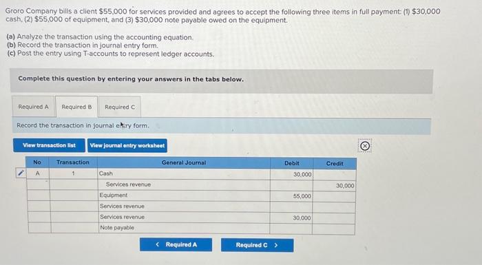 Solved Groro Company bills a client $55,000 for services | Chegg.com