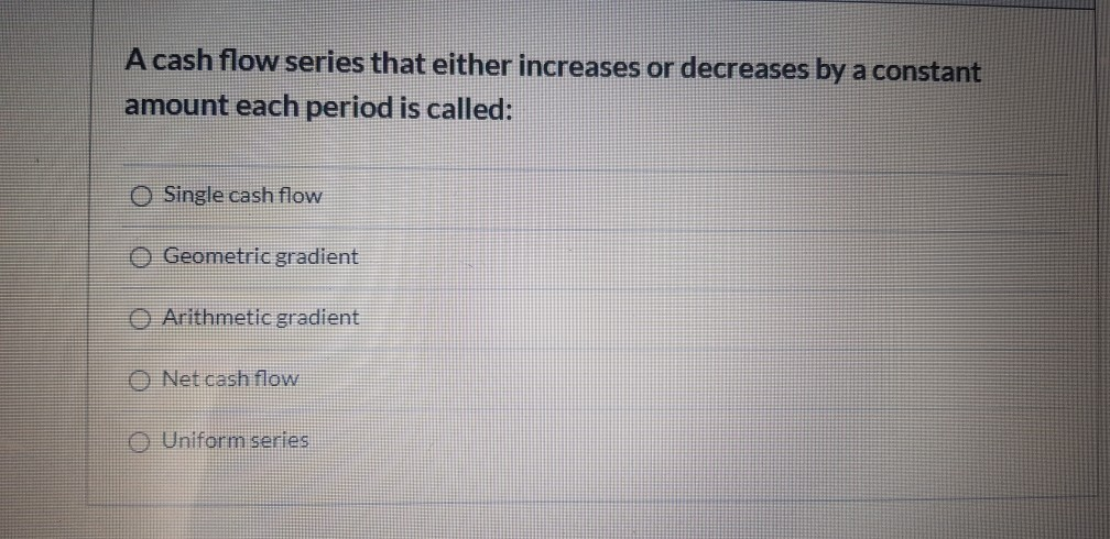 Solved A cash flow series that either increases or decreases | Chegg.com
