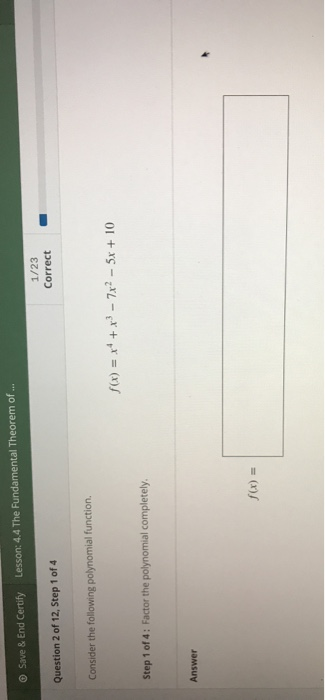 Solved Lesson: 4.4 The Fundamental Theorem of... Save & End | Chegg.com