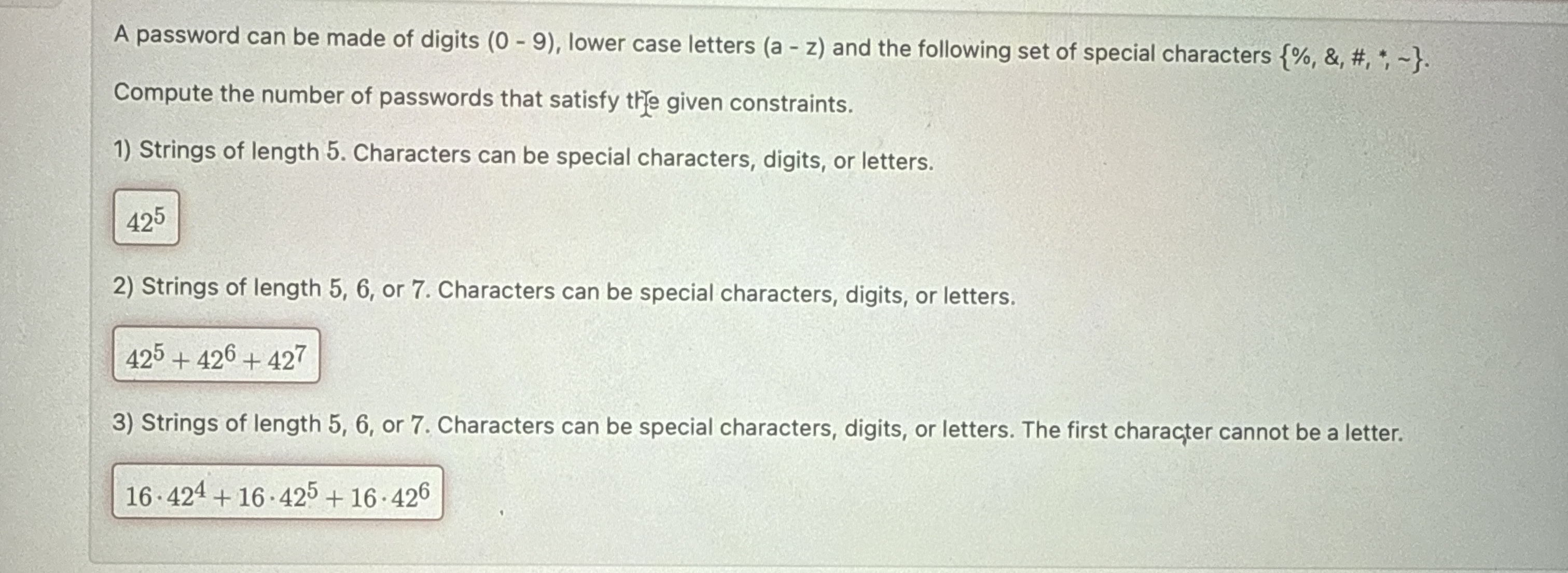 Solved A password can be made of digits (0-9), ﻿lower case | Chegg.com