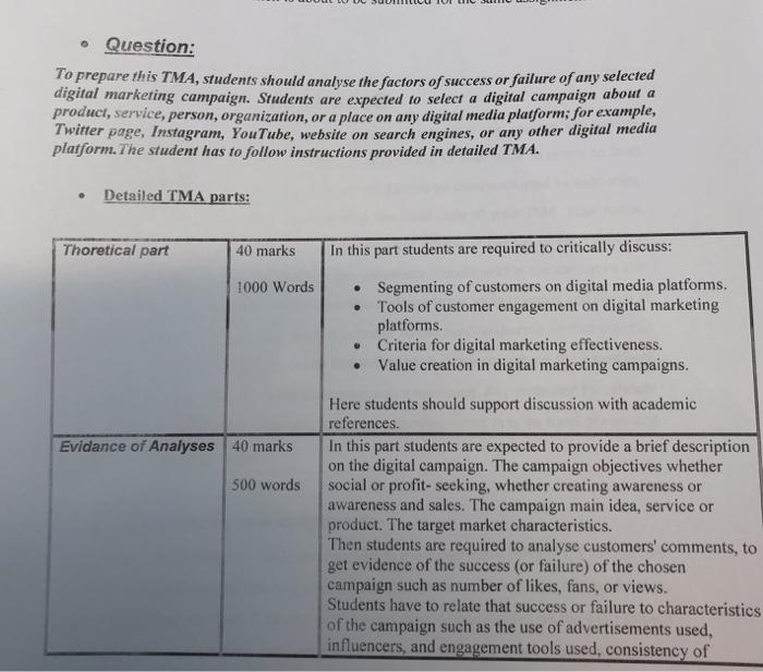 Solved Question: To prepare this TMA, students should | Chegg.com
