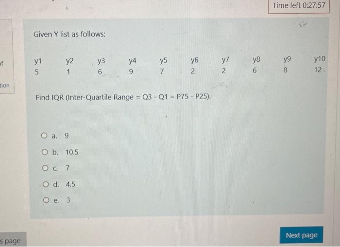 Solved Given Y list as follows: Find IQR (Inter-Quartile | Chegg.com