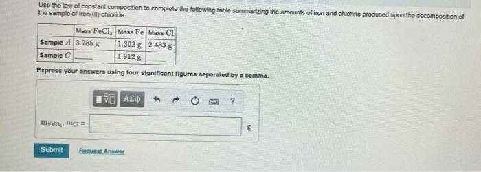 Solved Use the law of constant composition to complete the | Chegg.com
