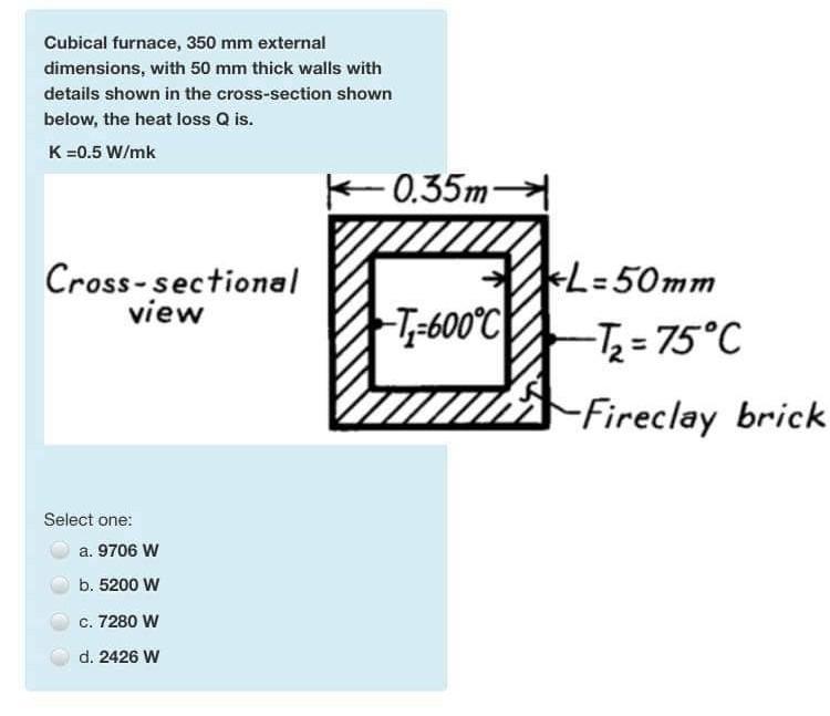 Solved Cubical furnace, 350 mm external dimensions, with 50 | Chegg.com