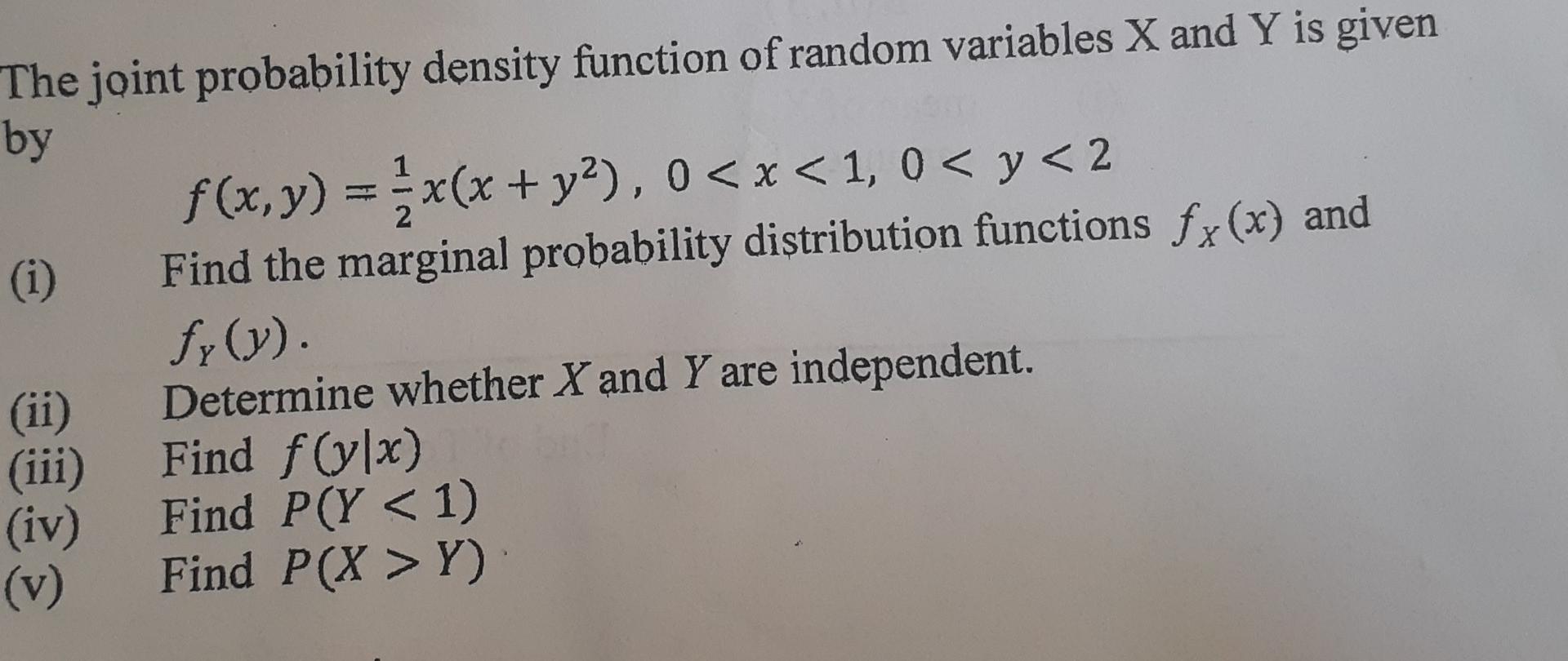 Solved The joint probability density function of random | Chegg.com