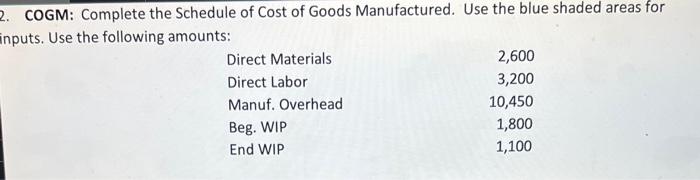 Solved COGM: Complete the Schedule of Cost of Goods | Chegg.com