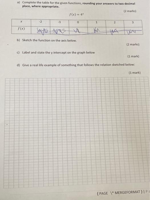 Solved a) Complete the table for the given functions, | Chegg.com